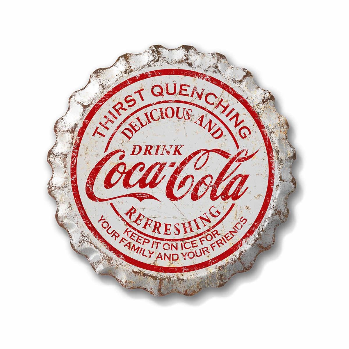 Coca-Cola Weathered Bottle Cap Tin Sign