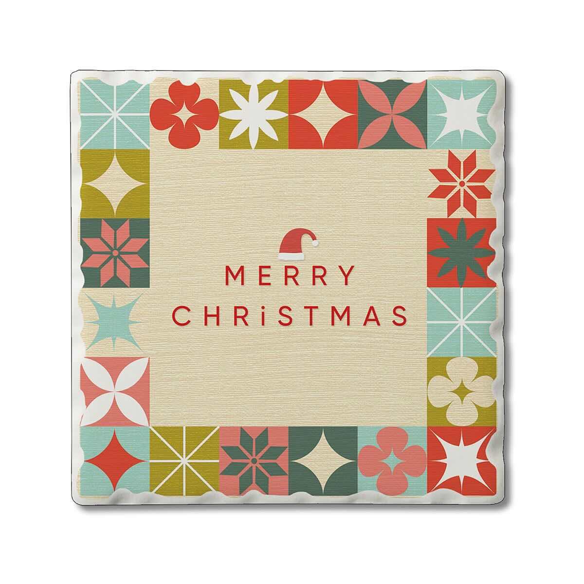 Retro Merry Christmas Absorbent Stone Coaster