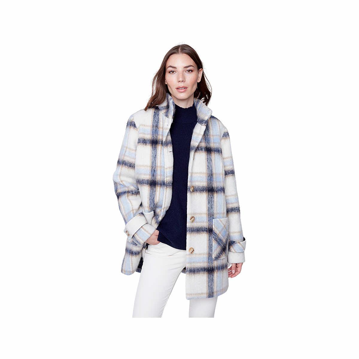 Mast General Store | Women's Plaid Brushed Wool Funnel Collar Coat