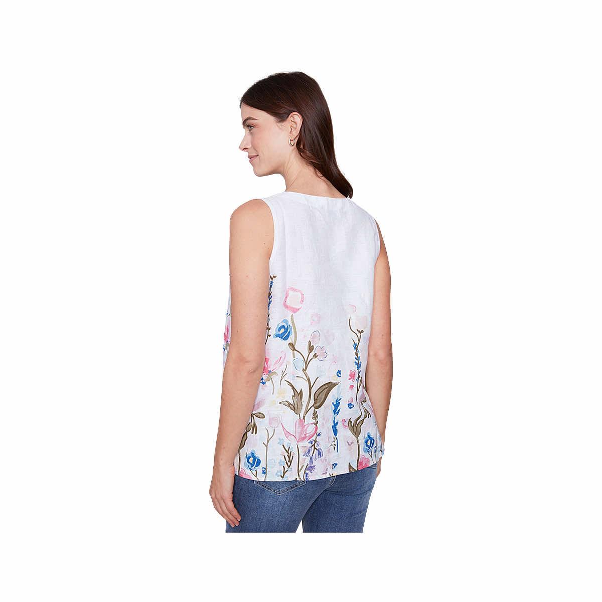 Women's Sleeveless Printed Linen Top