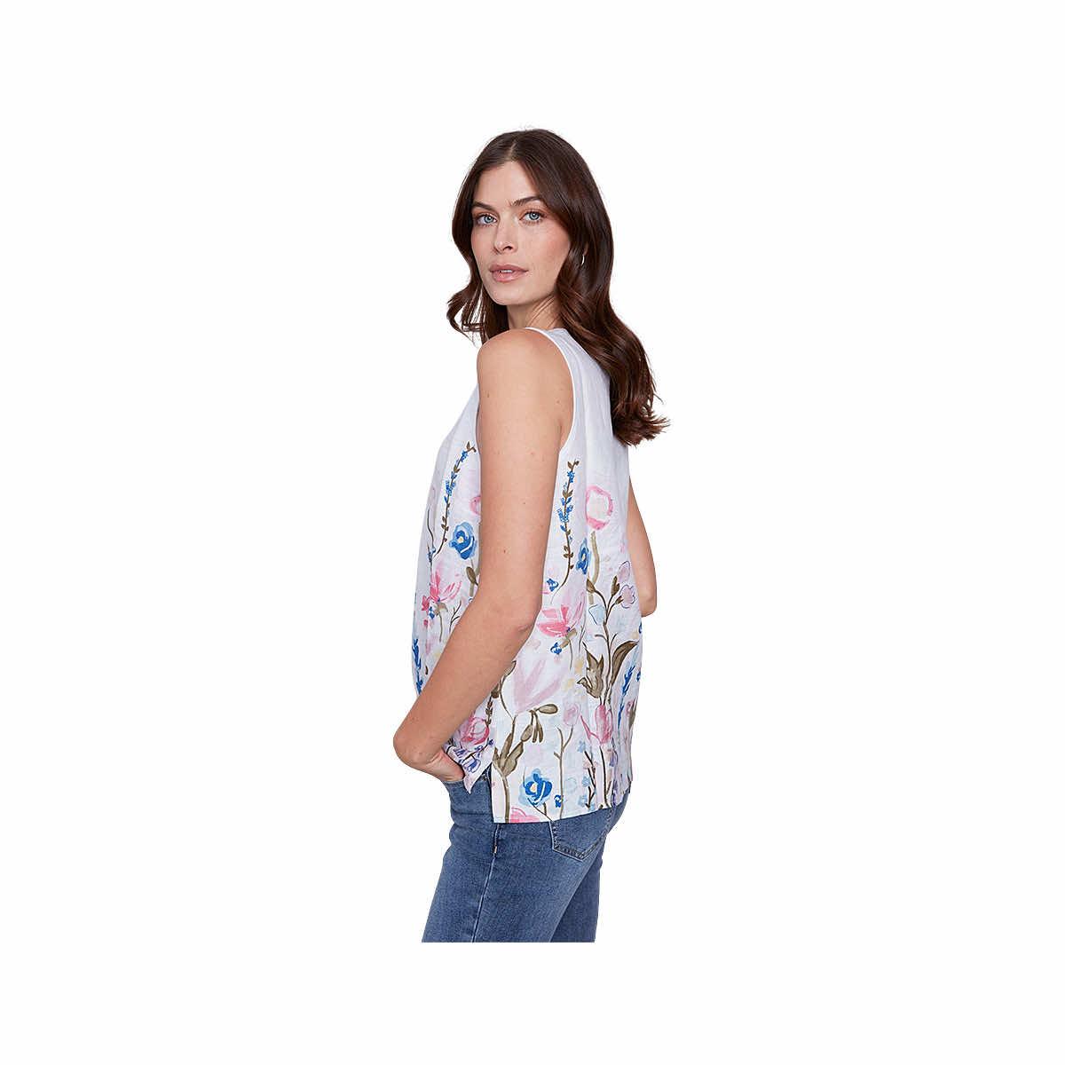 Women's Sleeveless Printed Linen Top