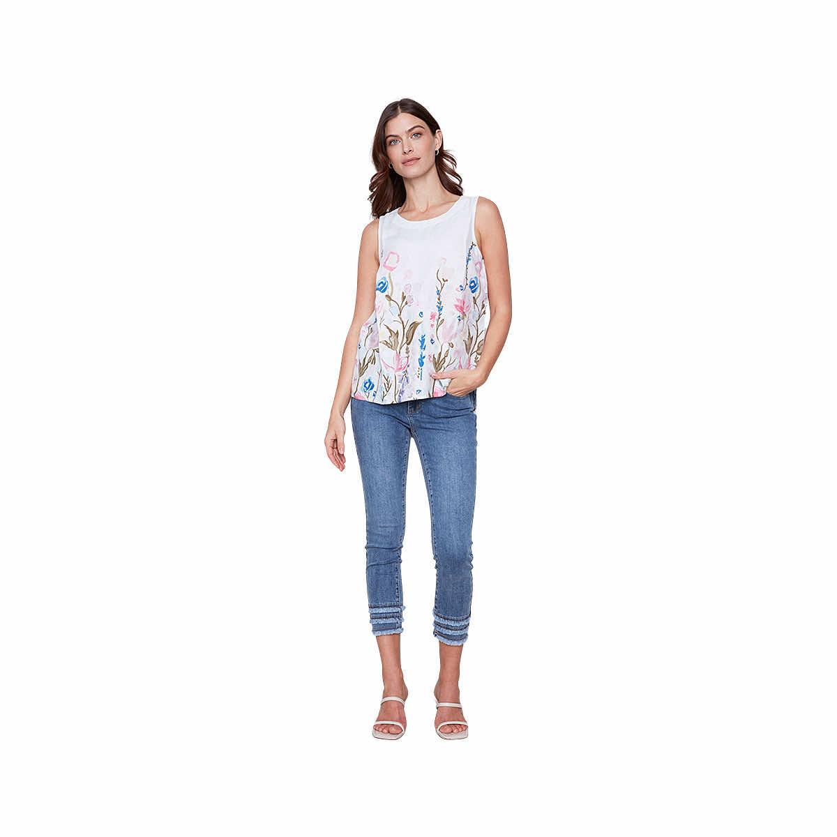 Women's Sleeveless Printed Linen Top